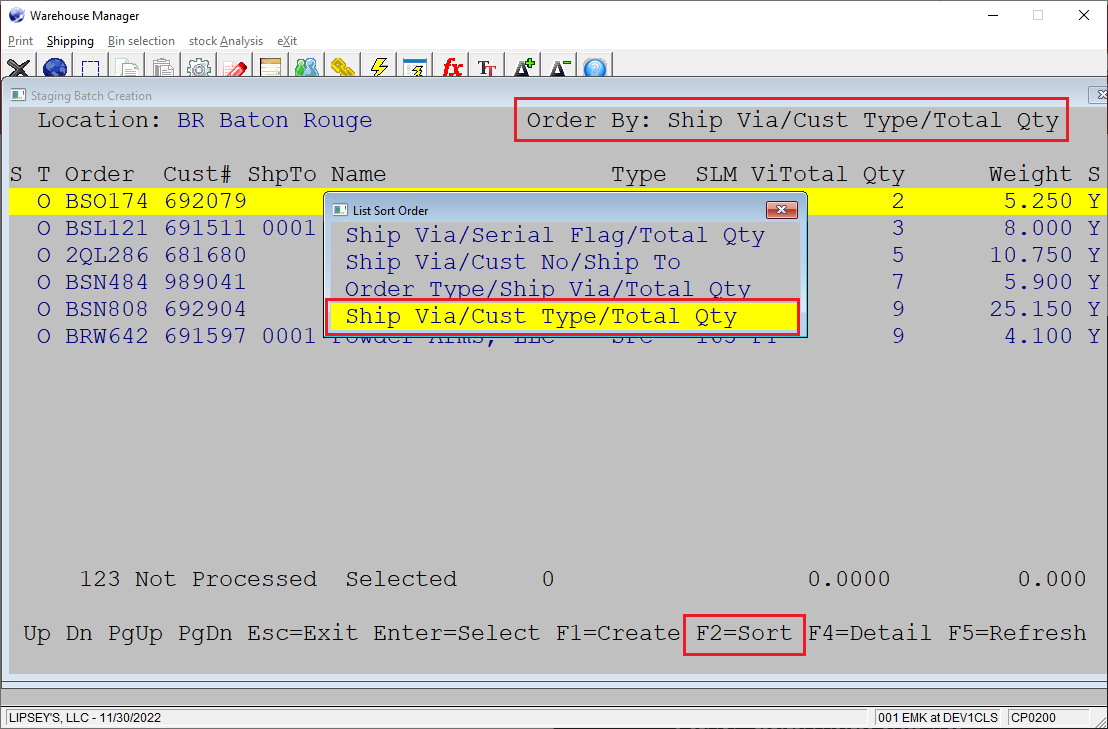 Feature - New WMS Staging Batch Creation Sort Order