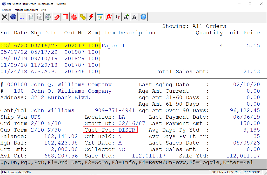 Feature - Release Held Order Customer Type Filter